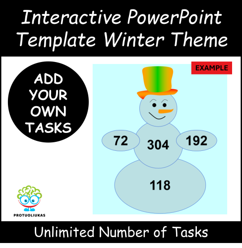 Interactive snowman PowerPoint template for winter learning - Protuoliukas