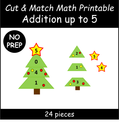 Addition Up To 5 Christmas Trees | Printable Math Activity - Protuoliukas