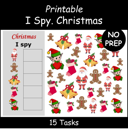 Christmas I Spy Search & Count Worksheets | Printable PDF - Protuoliukas